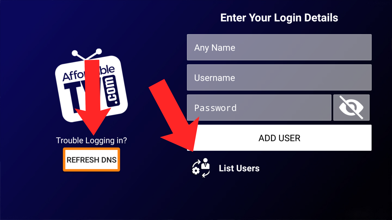 Log out / Switch Usernames – AffordableTV